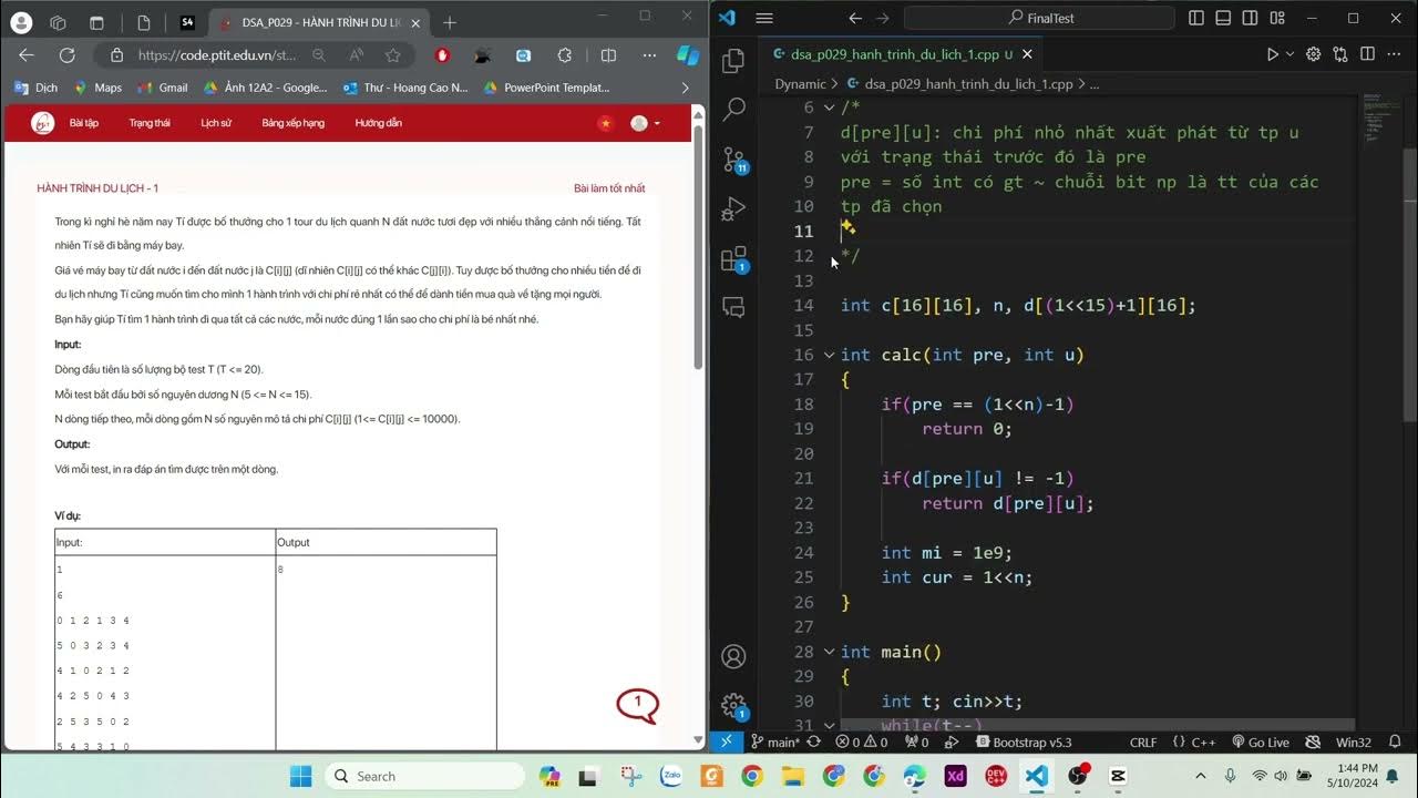 DSA with C++ | CODEPTIT | Quy hoạch động | DSA_P029 - Hành trình du lịch 1 - YouTube