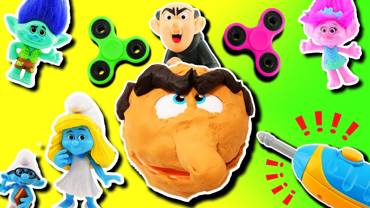 Smurfs & Trolls Fidget Spinner Game Play-Doh Drill N Fill Gargamel ...