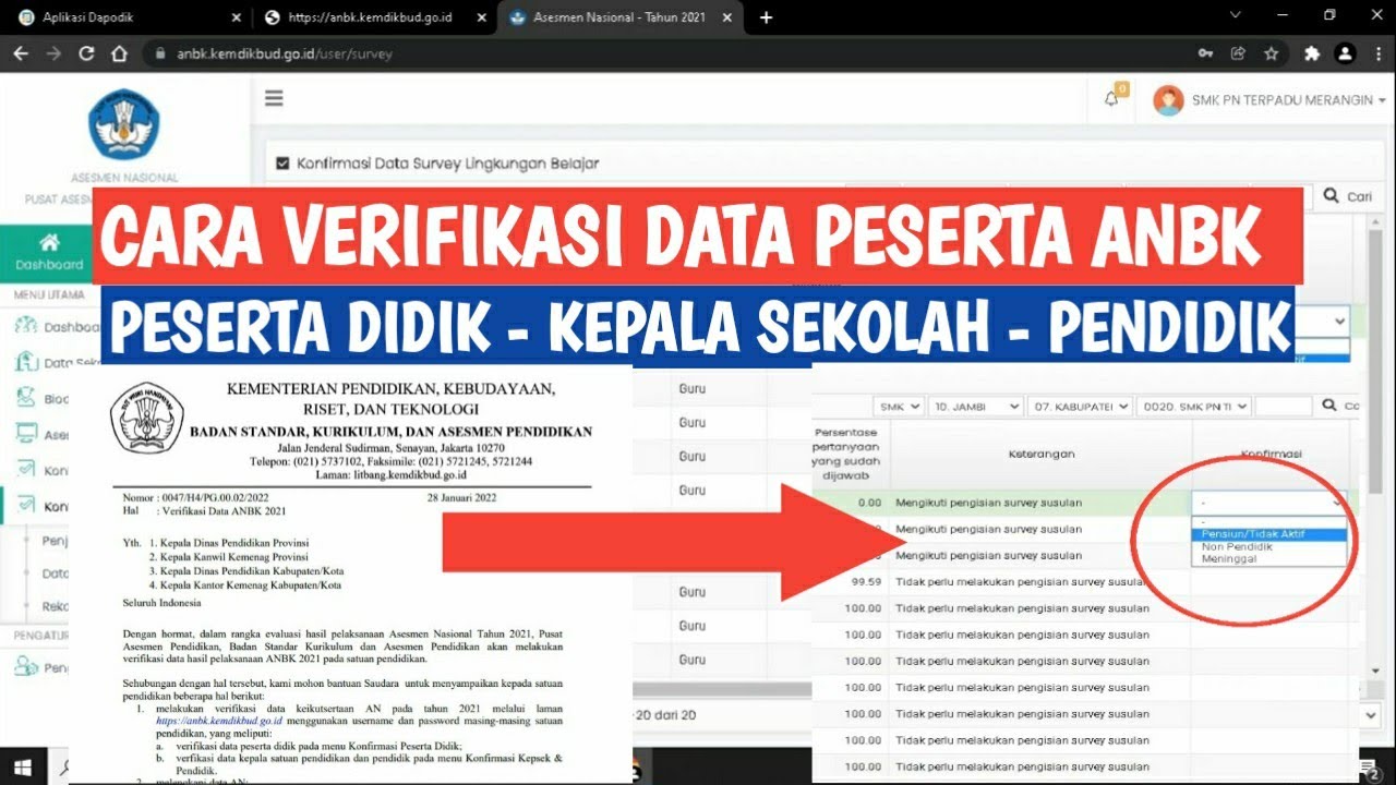 CARA KONFIRMASI & VERIFIKASI DATA ANBK PESERTA DIDIK, KEPALA SEKOLAH ...