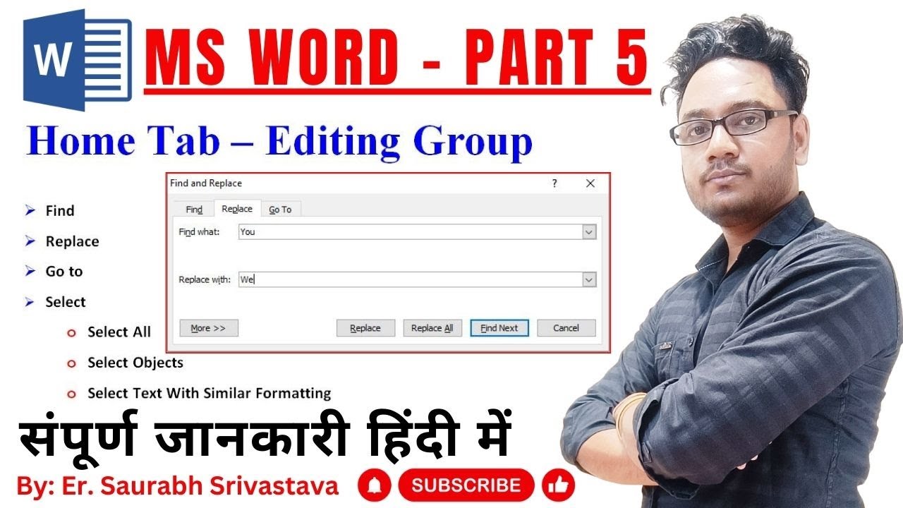Editing Group Tutorial In Hindi Find Replace Go To In MS Word MS Editing Group Tutorial In Hindi Find Replace Go To In MS Word MS