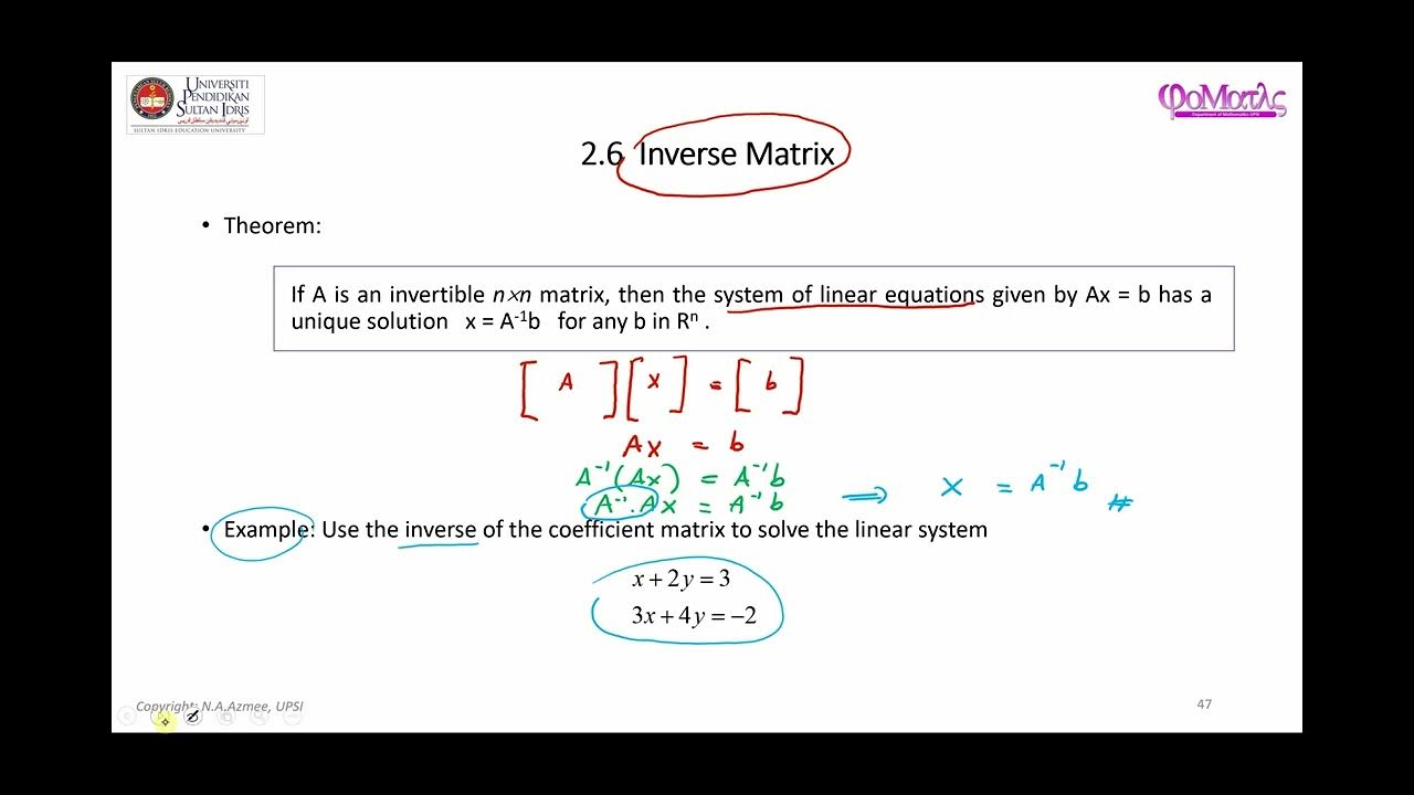 Using Inverse Matrix to Solve a System of Linear Equations - YouTube