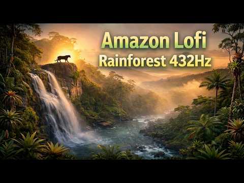 432Hz Amazon Waterfall 🌿 3 Hours Lofi Jungle Beats | Rainforest Ambience for Focus, Study & Sleep