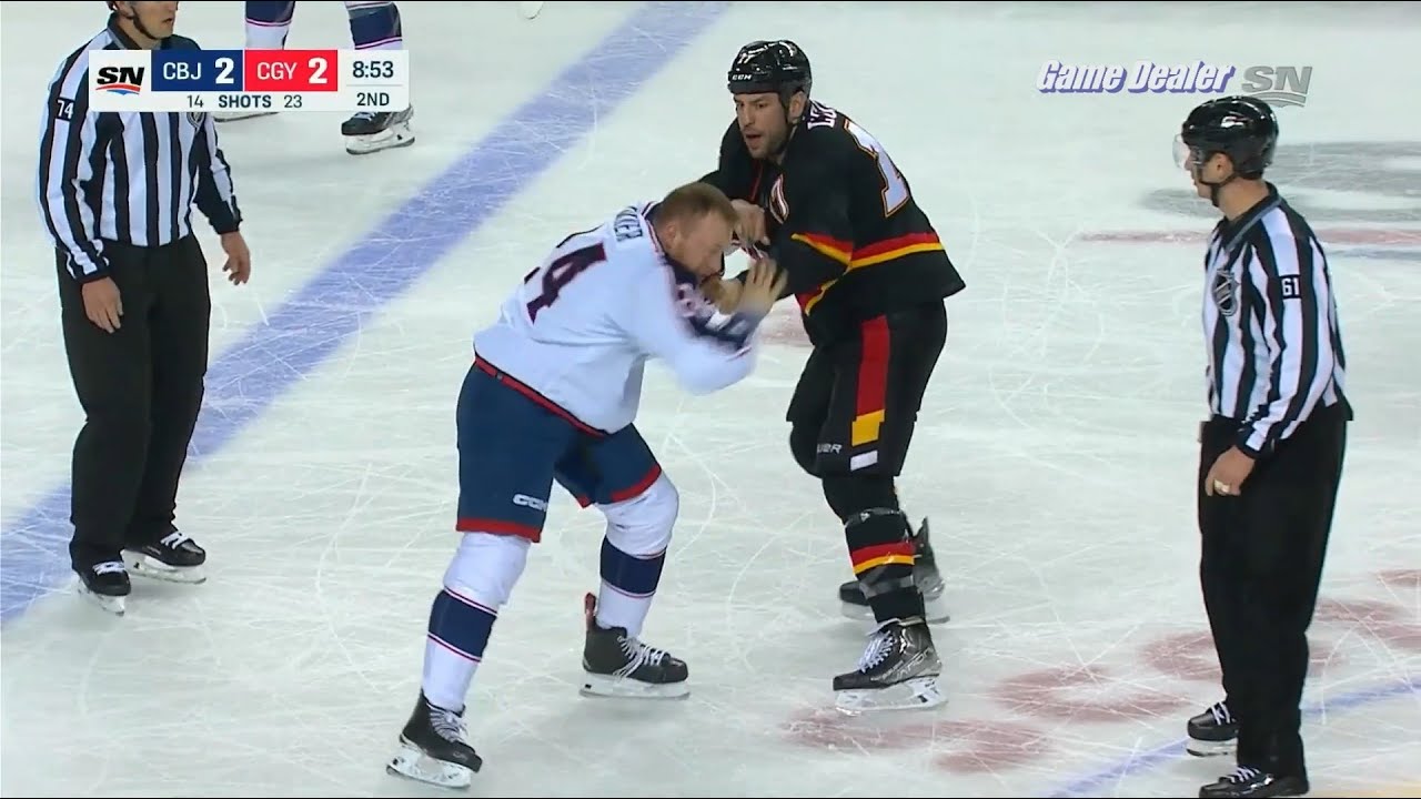 Mathieu Olivier vs Milan Lucic FIGHT, Blue Jackets @ Flames Jan 23 2023 ...