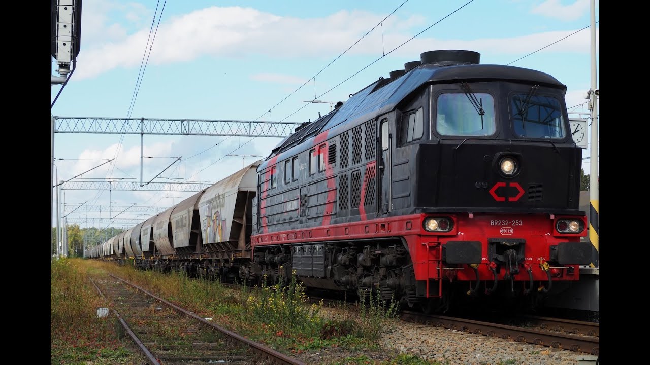 Diesel power BR232-253 Cargounit z zbożówkami odjeżdża z Żor + RP1 ...