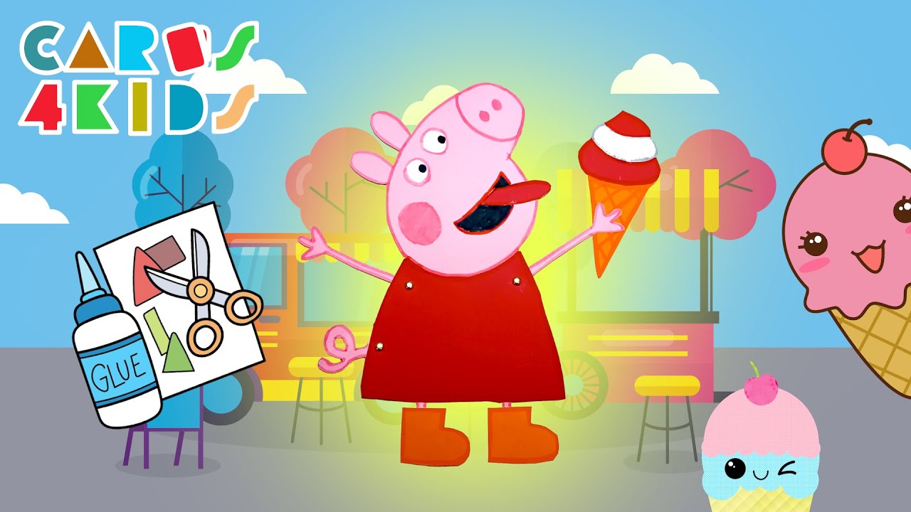 PEPPA PIG with ICE CREAM | Easy art with colored cards and sample clips ...