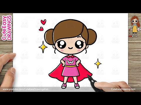 How to Draw a Cute Superhero Girl with a Cape - Easy for Kids and Beginners