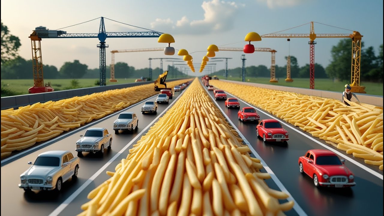 AI Food Animation A highway made entirely of French fries - YouTube