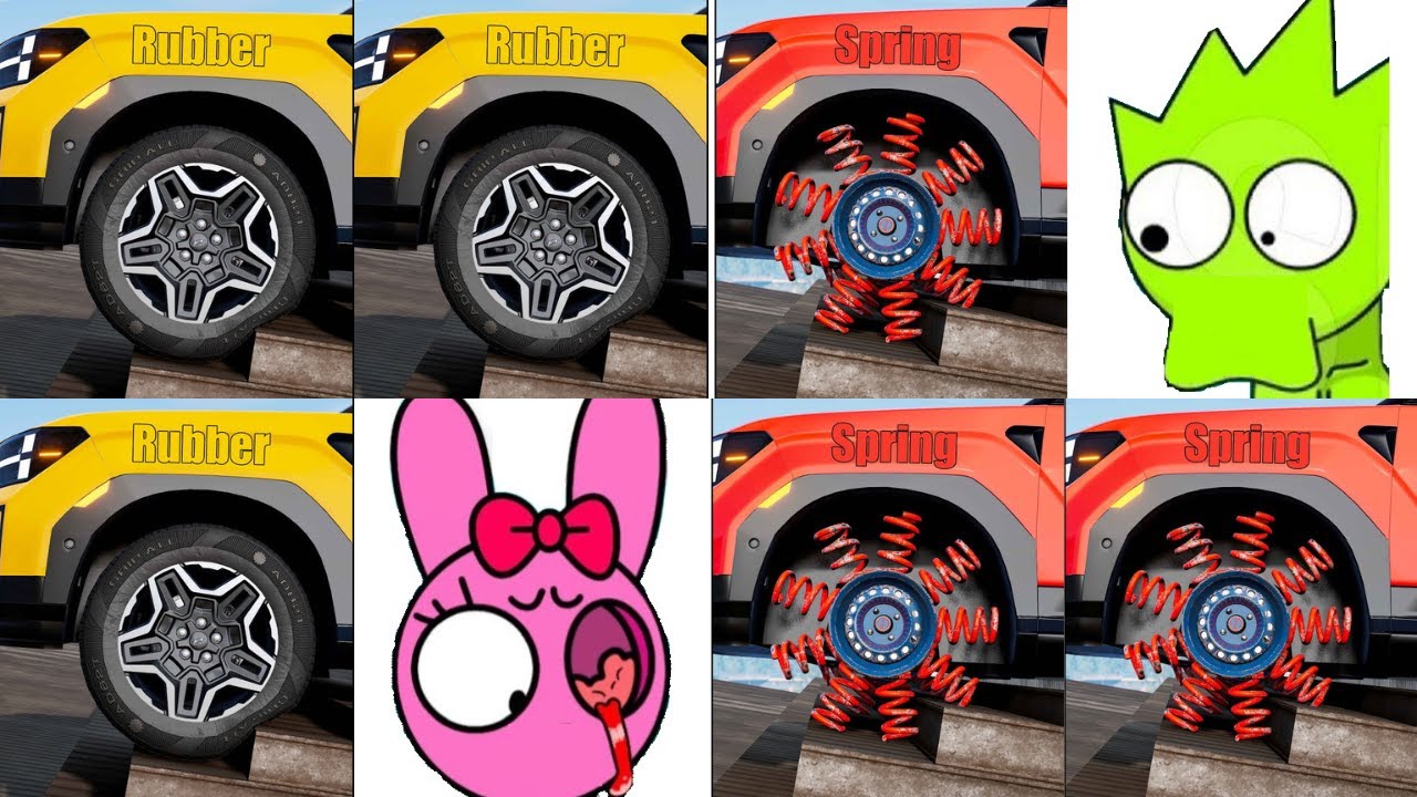 🥇 Spring Wheel vs Rubber Wheel 🥇 Sprunki React to Beamng drive - YouTube