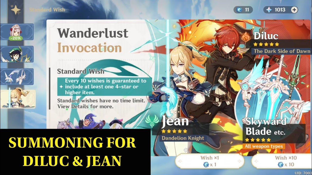 Wanderlust Invocation Summons For Diluc and Jean In Genshin Impact ...