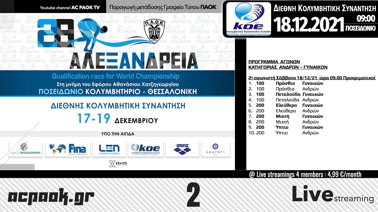 28α ΑΛΕΞΑΝΔΡΕΙΑ, 2η ημ - 2η αγ, 09.00 Προκριματικοί ΑΝΔΡΩΝ ΓΥΝΑΙΚΩΝ ...