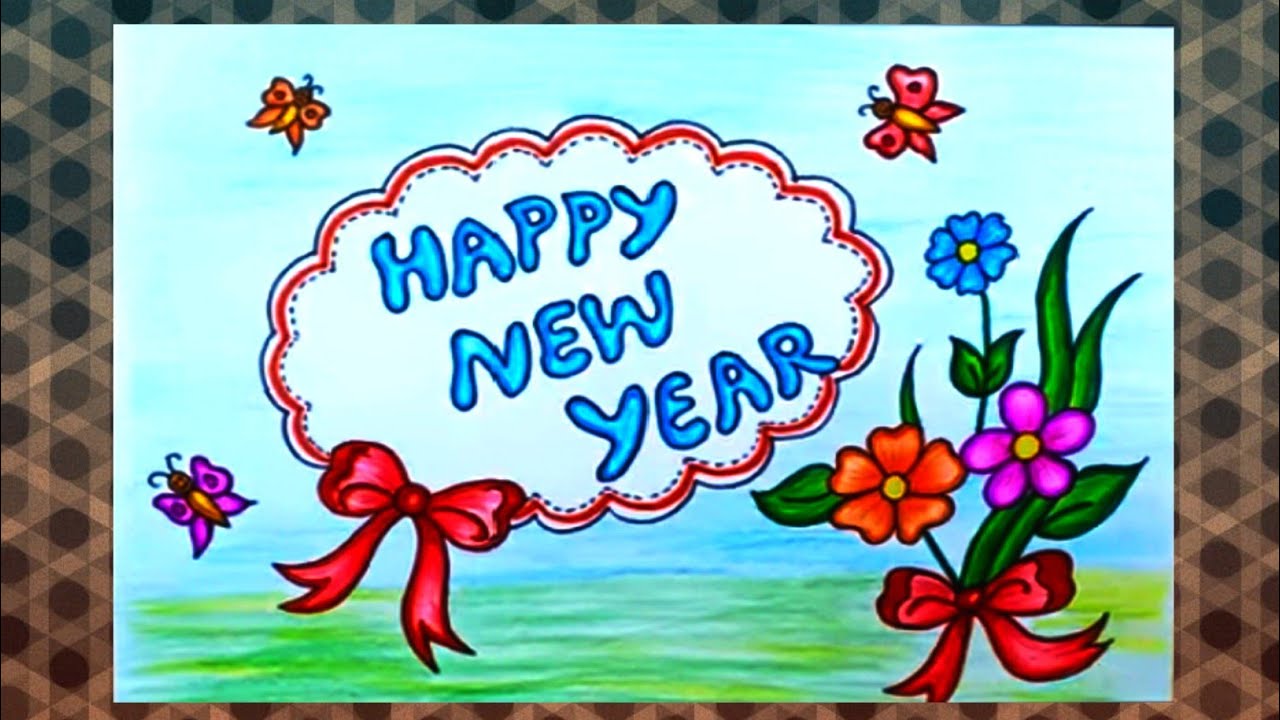 Happy New Year 2023 Greeting Card drawing | Easy Drawing | 2023 Special ...