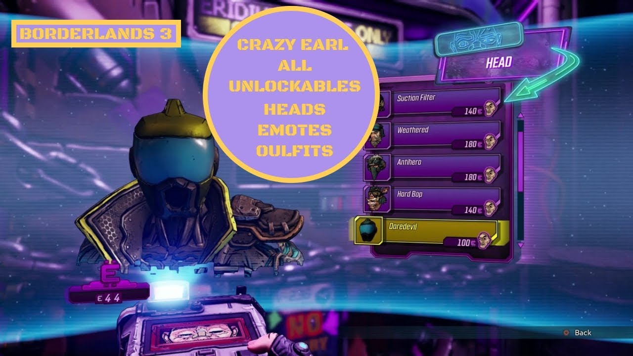 BORDERLANDS 3 - All Crazy Earl Unlockables - PS4 Pro Gameplay - YouTube