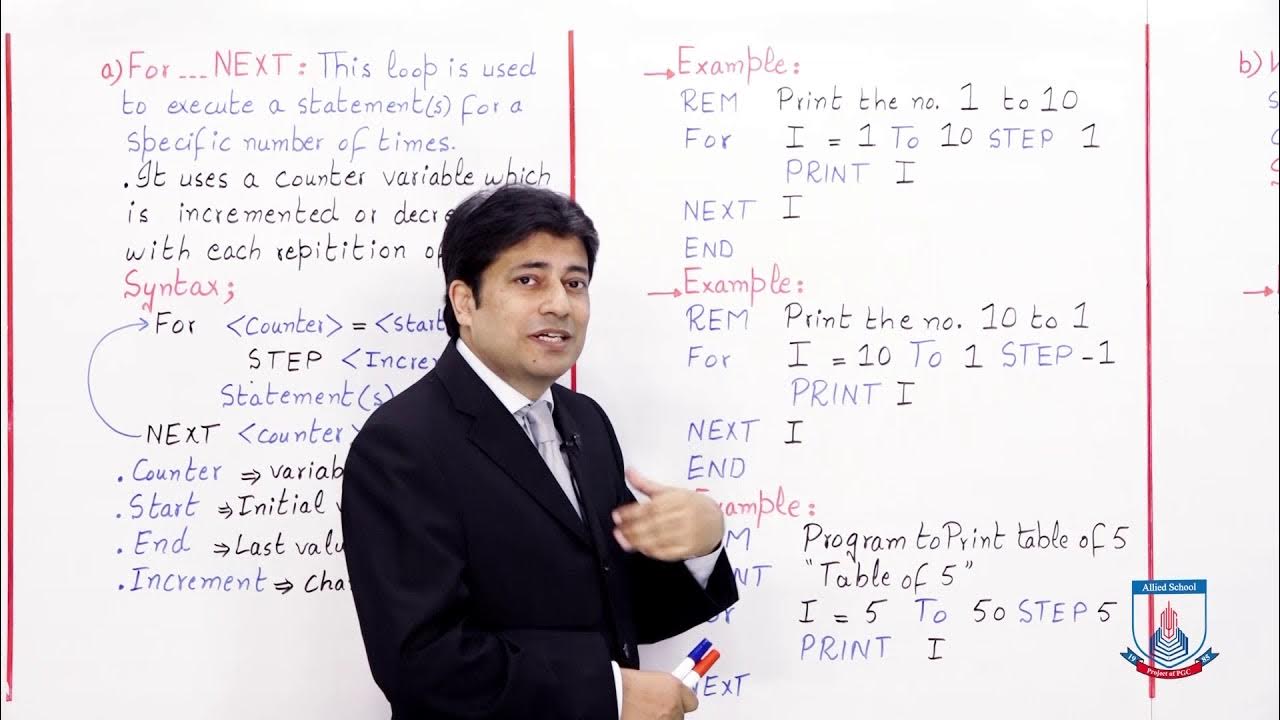 Class 8 - Computer Studies - Chapter 2 - Lecture 2 FOR..NEXT & WHILE..WEND Loops - Allied ...