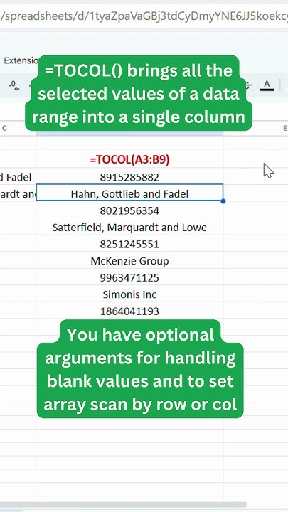 How to use TOCOL(), TOROW() and the TRANSPOSE() functions in spreadsheets | Google Sheets Shorts ...