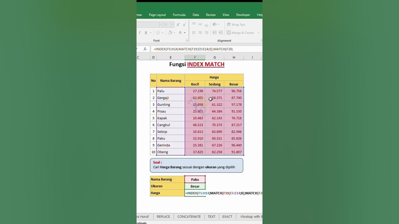 Fungsi INDEX dan MATCH di Excel #excel #shorts #shortvideo #exceltutorial #excelformula # ...