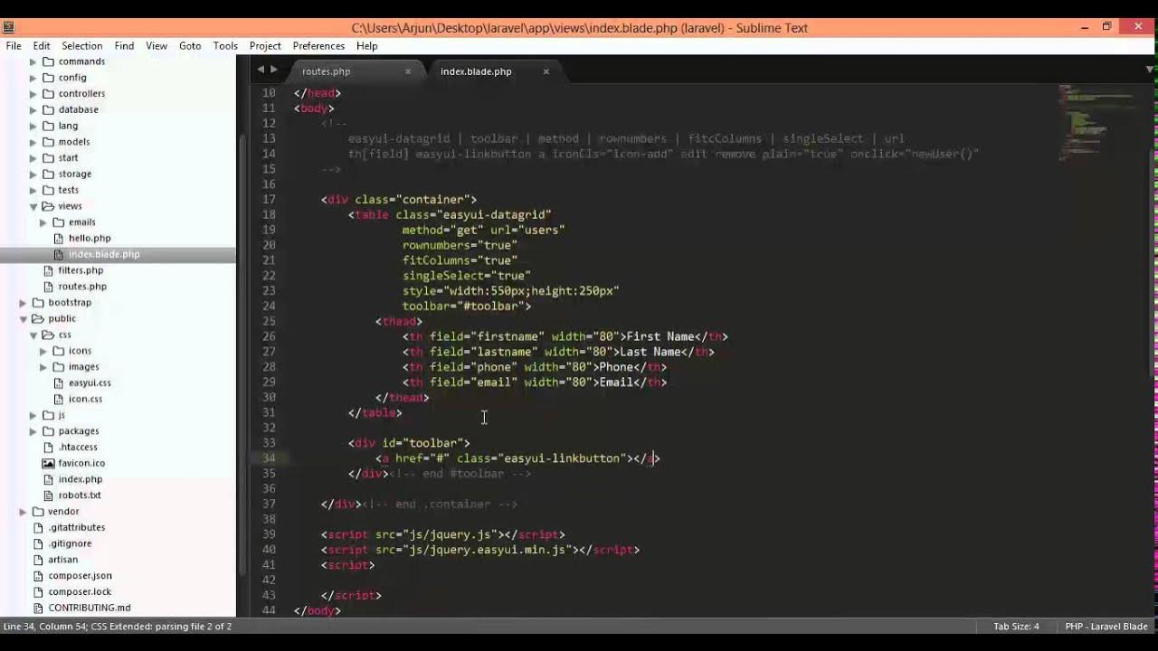laravel 4 jquery easyui basic CRUD application, get users - YouTube