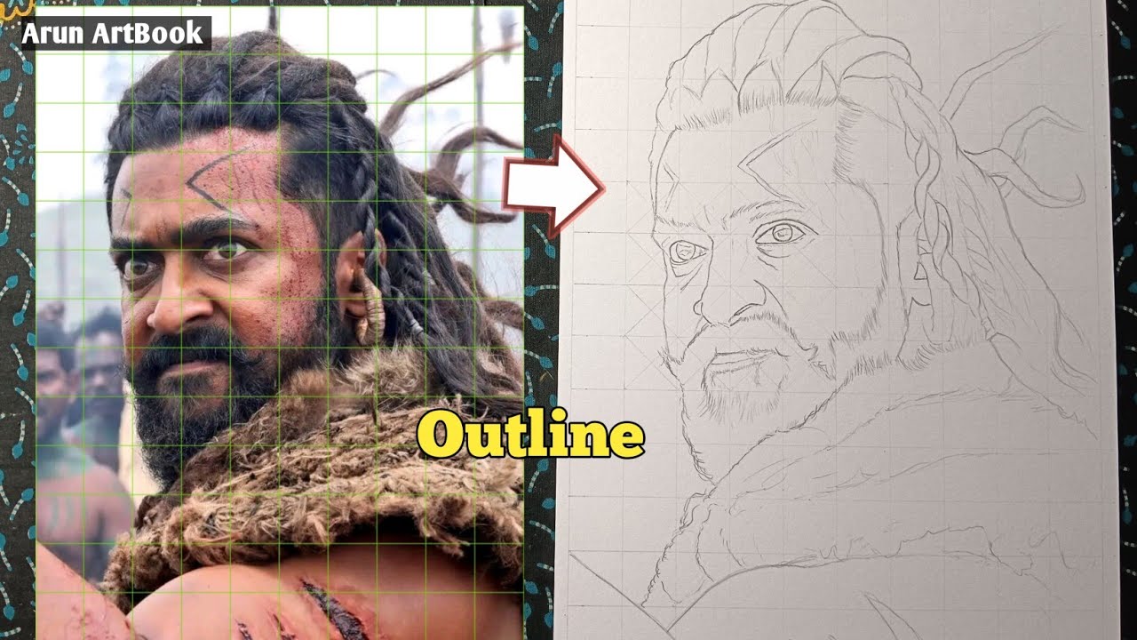Kanguva Tamil Movie Suriya Drawing Easy / Face Outline Tutorial / Grid ...