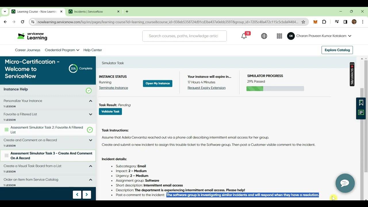 Micro-Certification - Welcome to ServiceNow | Create and Comment on a ...