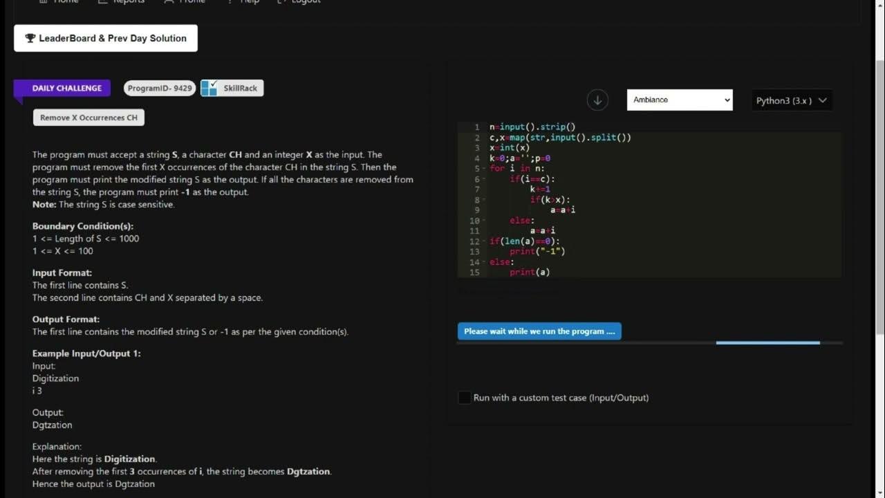 Skillrack Daily Challenge 24092023 Remove X Occurrences Ch Program Id 9429 Python