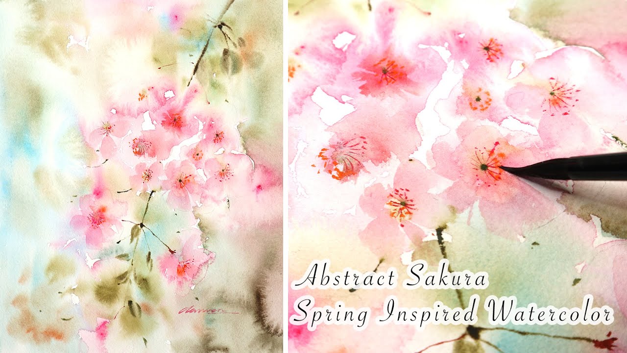 Spring Inspired Watercolor - How To Paint Abstract Sakura ( Cherry ...