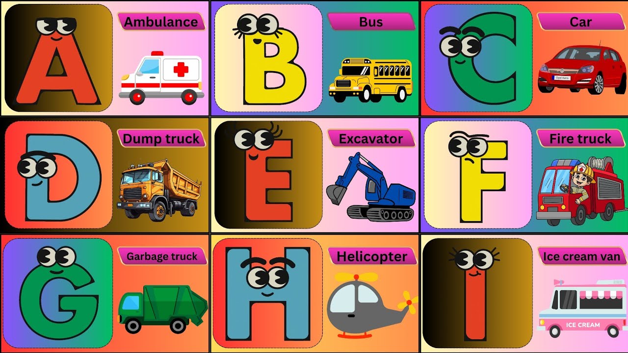 ABC Vehicle Alphabet Phonics Song 🚗🔠 | Ride Through the Alphabet with ...