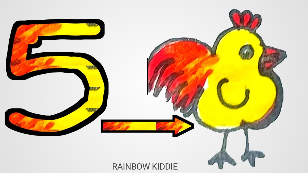 How to draw animals from number 1 to 6 |Turn numbers into drawings ...