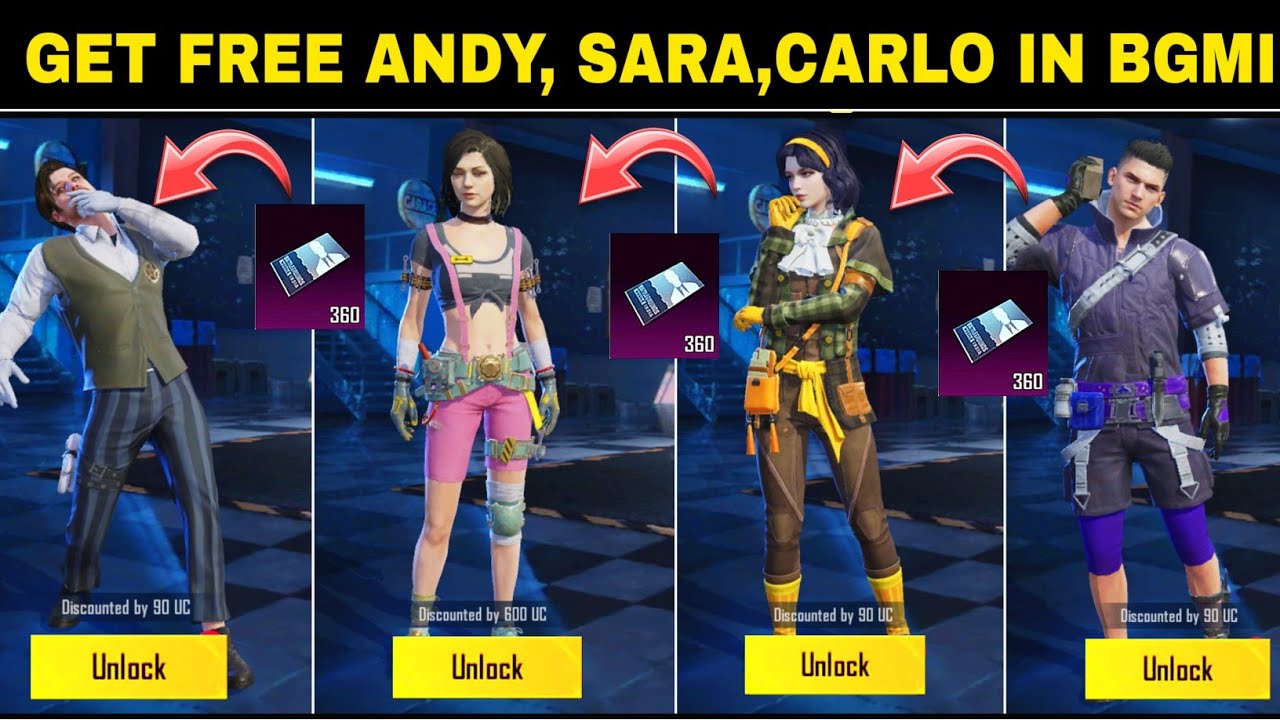 Get Free Andy Sara Carlo Character In Bgmi | How To Get Free Character ...