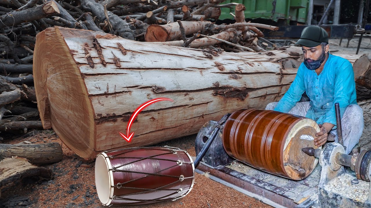 Process of Making Wooden Musical Drum | Traditional Dhol Manufacturing ...