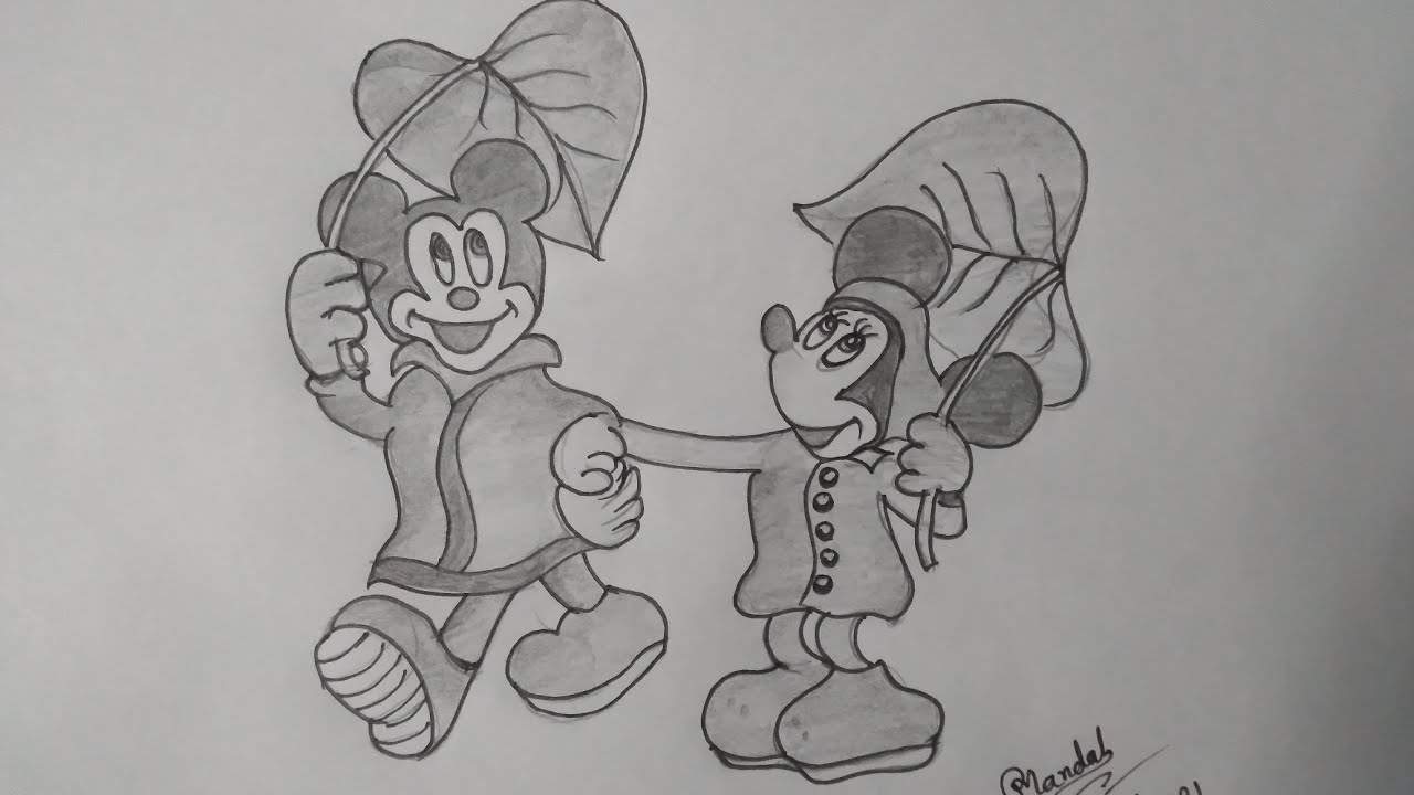 how to drow mickey mouse? black &white pictures?মিকি মাউস 🤍🖤🤍 - YouTube