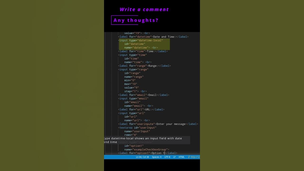 HTML 21b 💻 input and textarea elements #html #html5 #html5tutorial #html5course - YouTube