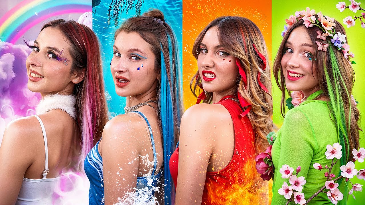 Fire, Water, Air and Earth Girl! Four Elements in Real Life - YouTube