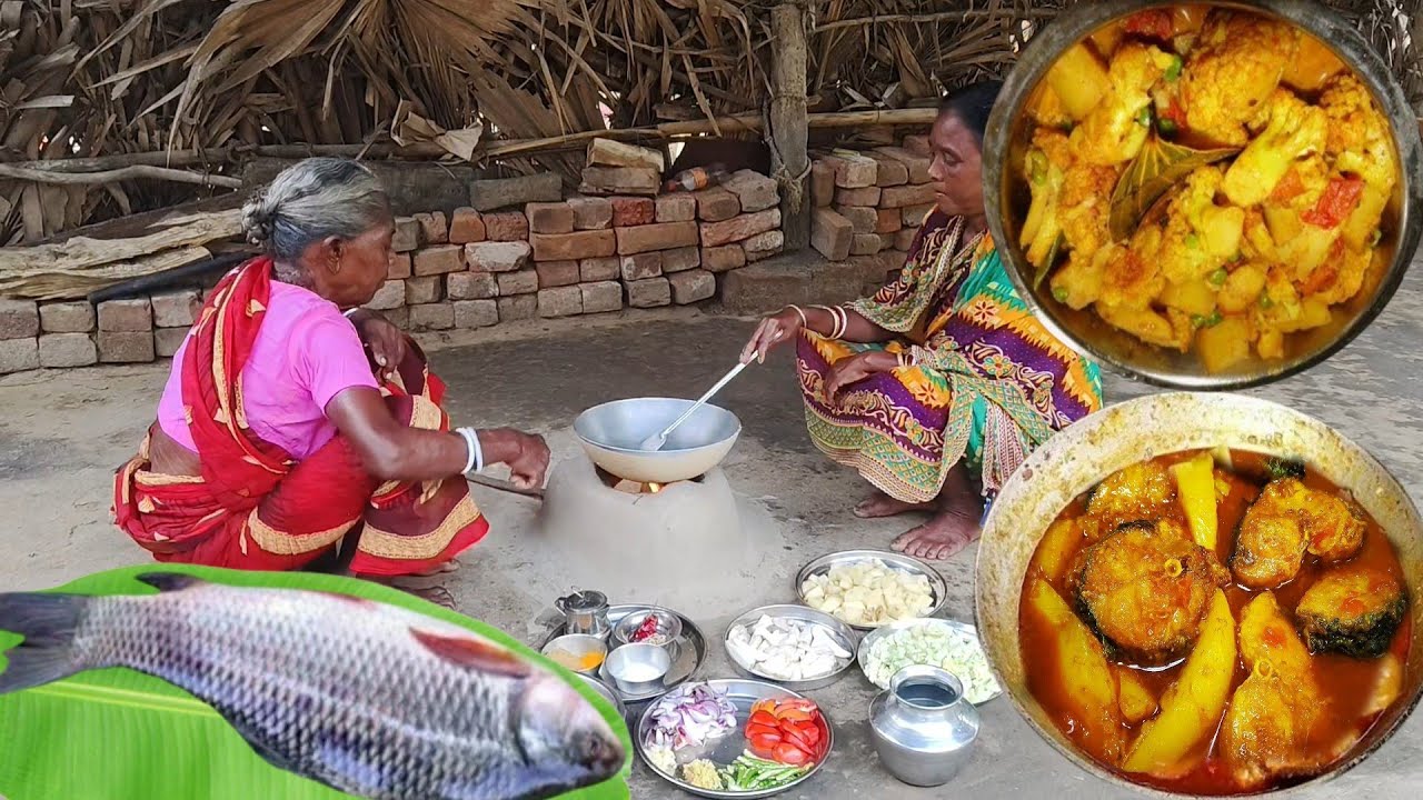 ROHU FISH CURRY And VEGETABLE Recipe cooking in tribal method and ...
