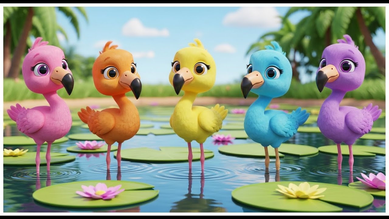Five Little Flamingos Stand Stand Stand 🦩 | Nursery Rhymes for Kids ...