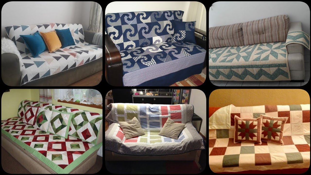 New patchwork quilted couch sofa cover design and ideas💜💜 - YouTube
