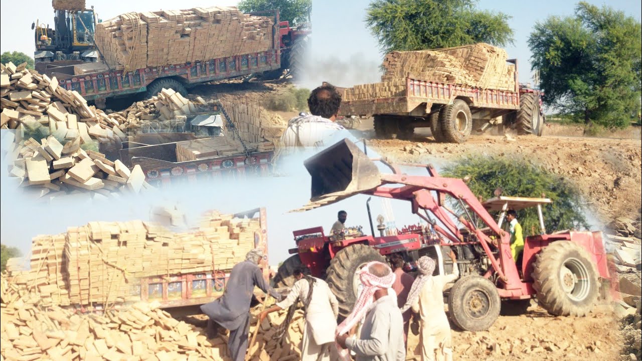 Tractor Trailer Loading In 24000 Brick 🧱 Tiles Stuck In Mud Road | MF ...