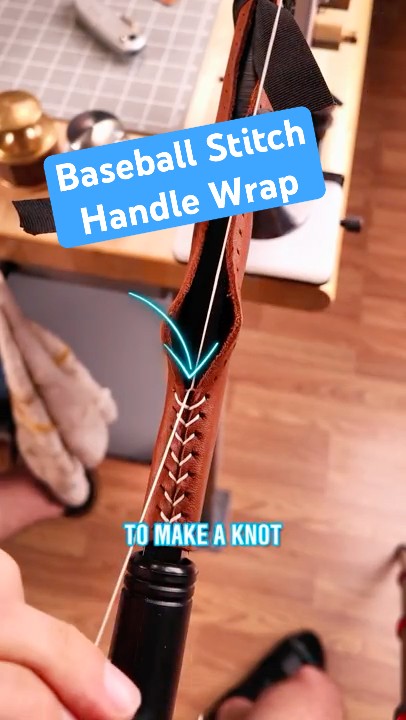 How to Baseball Stitch Leather | Wrapping My HandyPress Handle - YouTube