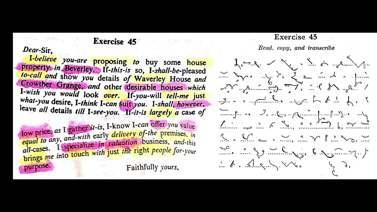 Steno Dictation __ Pitman's Exercise 45 __ Speed 60wpm - YouTube