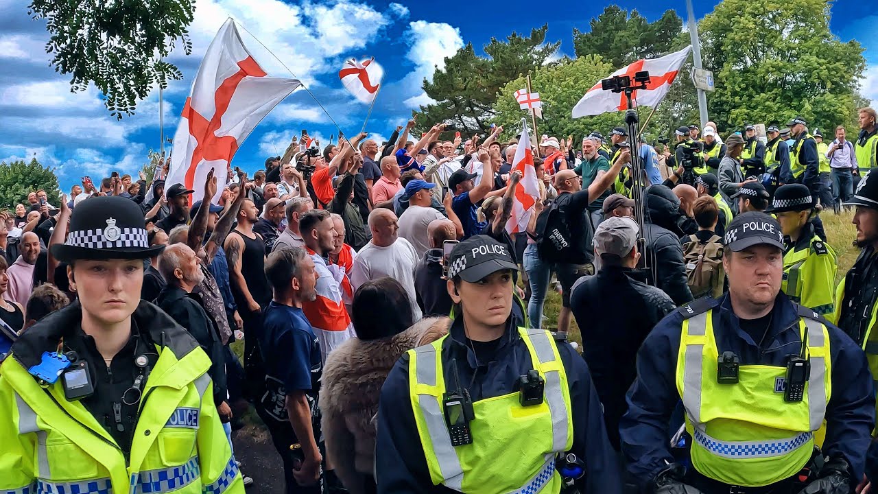 Riot Police Face Off Against Norwich Hotel Protesters - YouTube