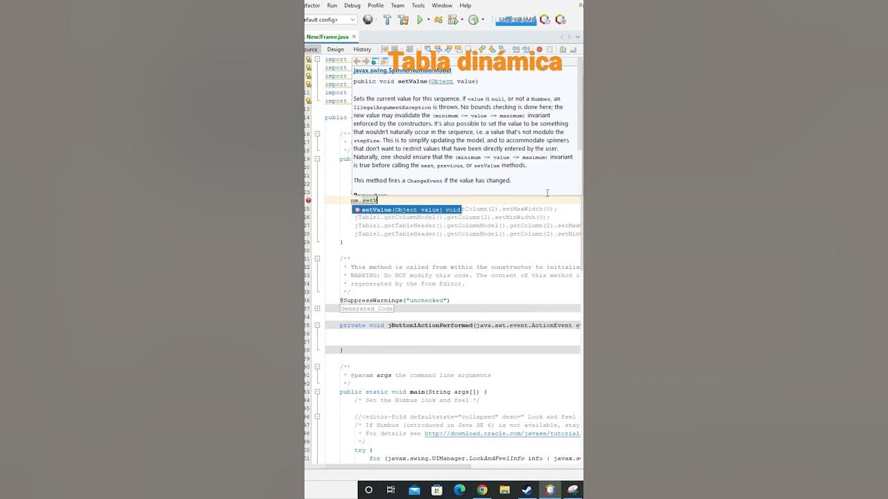 Tabla dinámica en java con spinner - YouTube