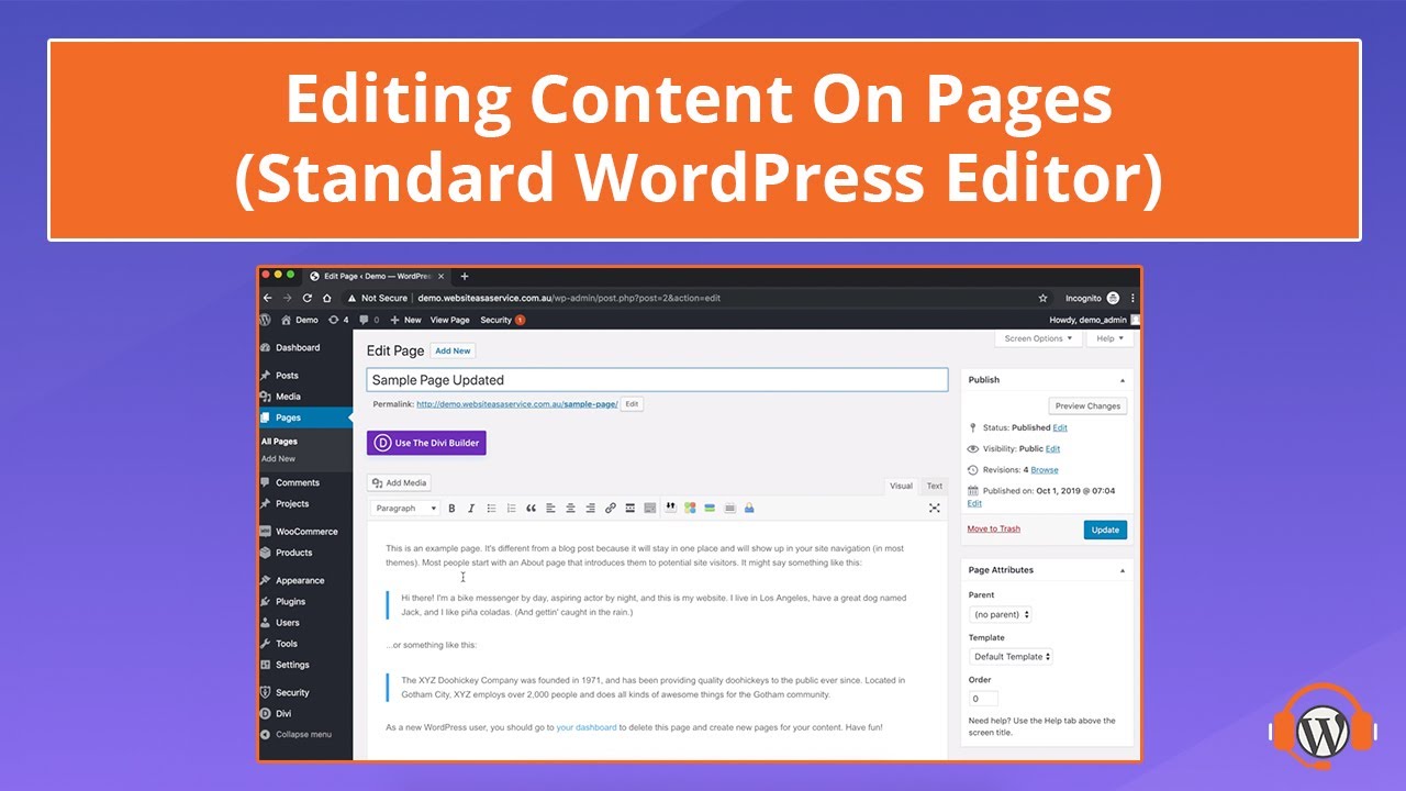Editing Content On Pages - Standard WordPress Editor - YouTube