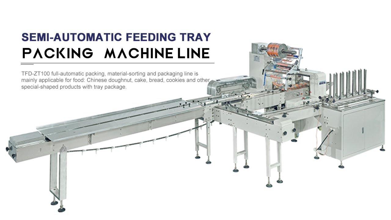 TFD-ZT100 Semi-Automatic Feeding Tray Packing Machine Line - YouTube