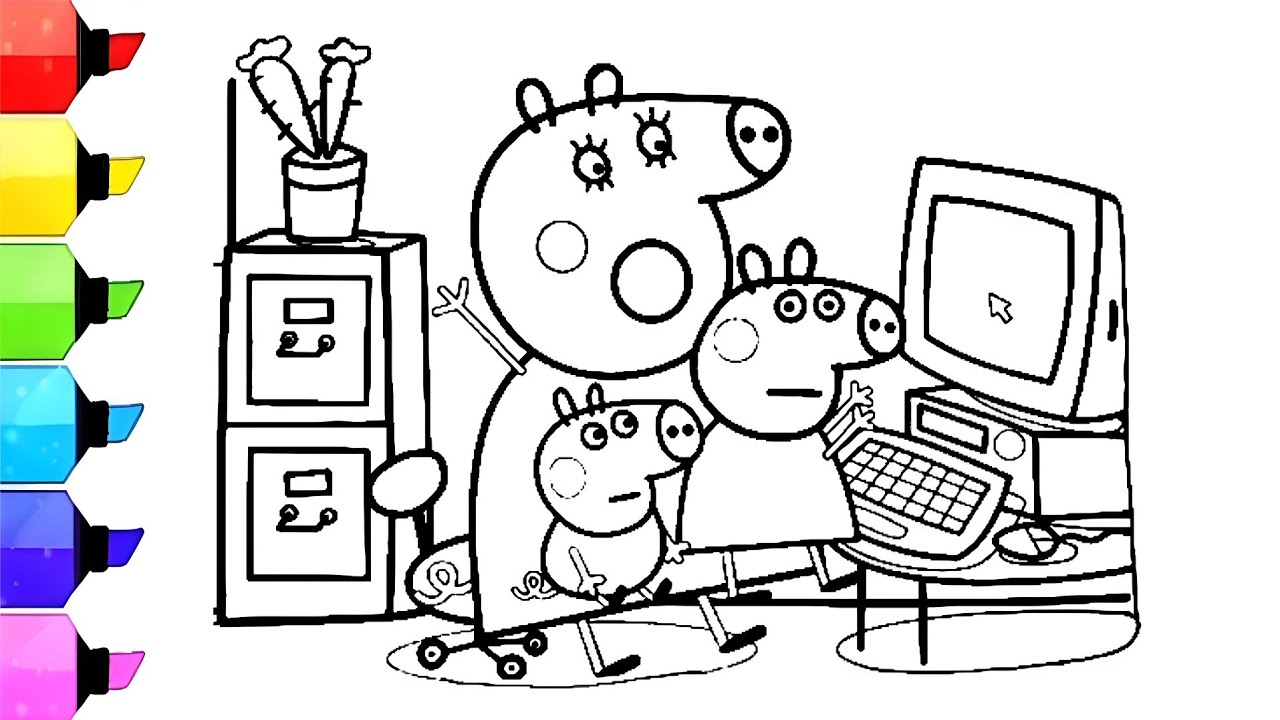 Mummy Pig & Kids with Computer Drawing Easy Step by Step | Peppa Pig ...
