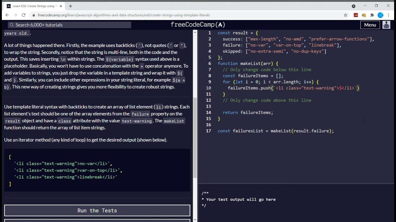 Learn ES6 (17/31) | Create Strings using Template Literals | freeCodeCamp - YouTube