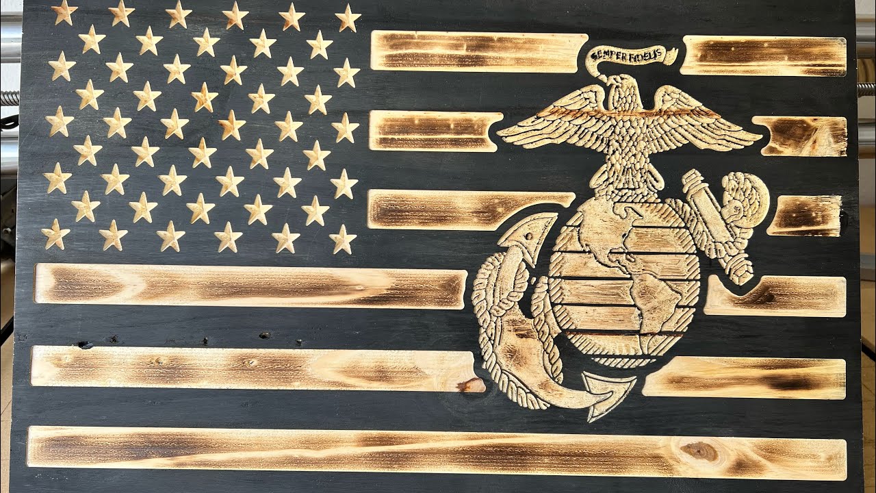 Distressed USMC American flag carved on pine using the @OnefinityCNC ...