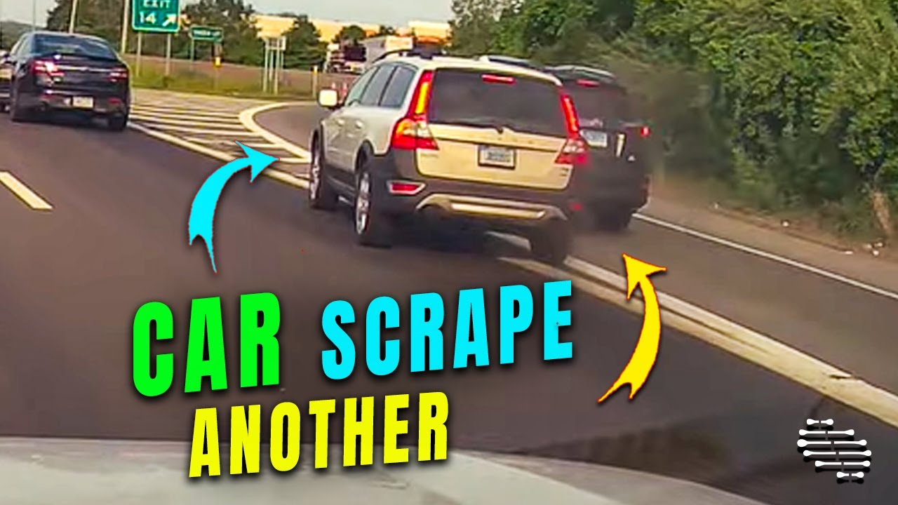 Car Scrape Another That Was Trying to Catch an Exit - YouTube