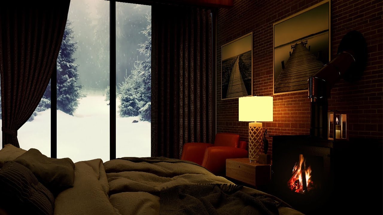 Cozy Winter Ambience 🔥Crackling Fireplace Sounds, Snow Fall for Deep ...