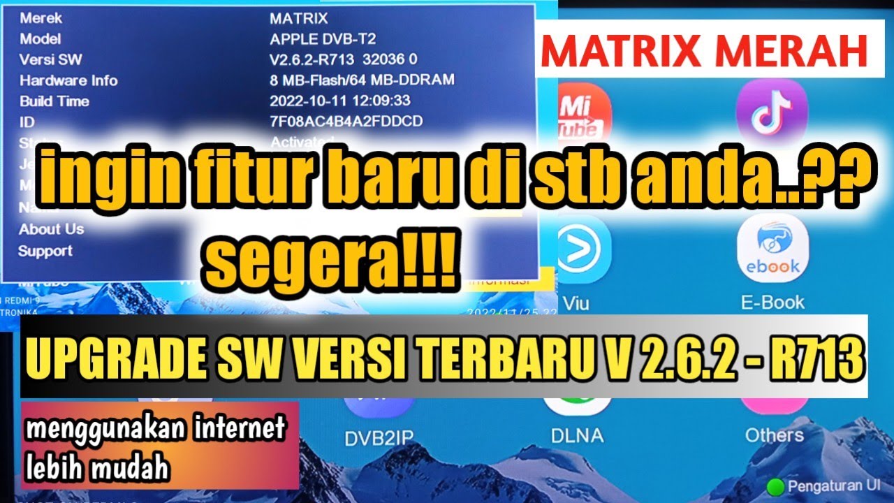 Cara upgrade stb matrix merah ke versi 2.6.2 dengan internet - YouTube