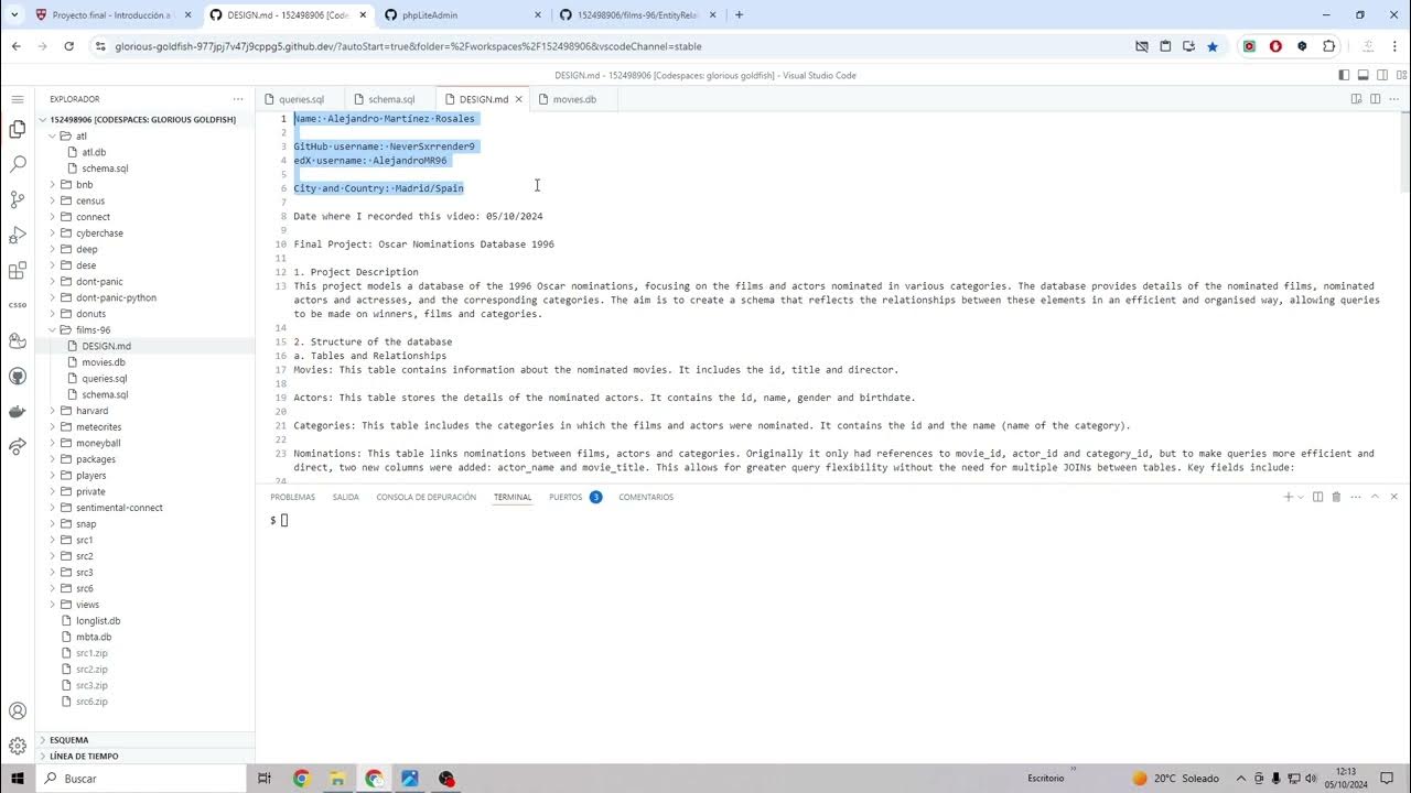 Final Project CS50 SQL - Films96 Database. Alejandro M.R. - YouTube