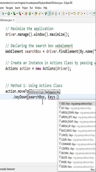 Selenium Interview Questions & Answers : 27 : How to Implement Keyboard Series of Action? - YouTube