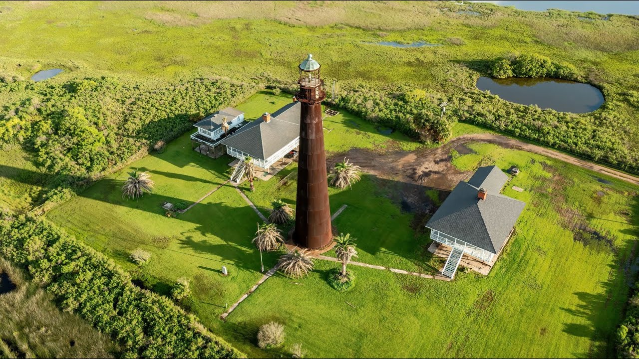 HD Drone Bolivar Lighthouse. Bolivar. Texas. Crystal Beach. - YouTube